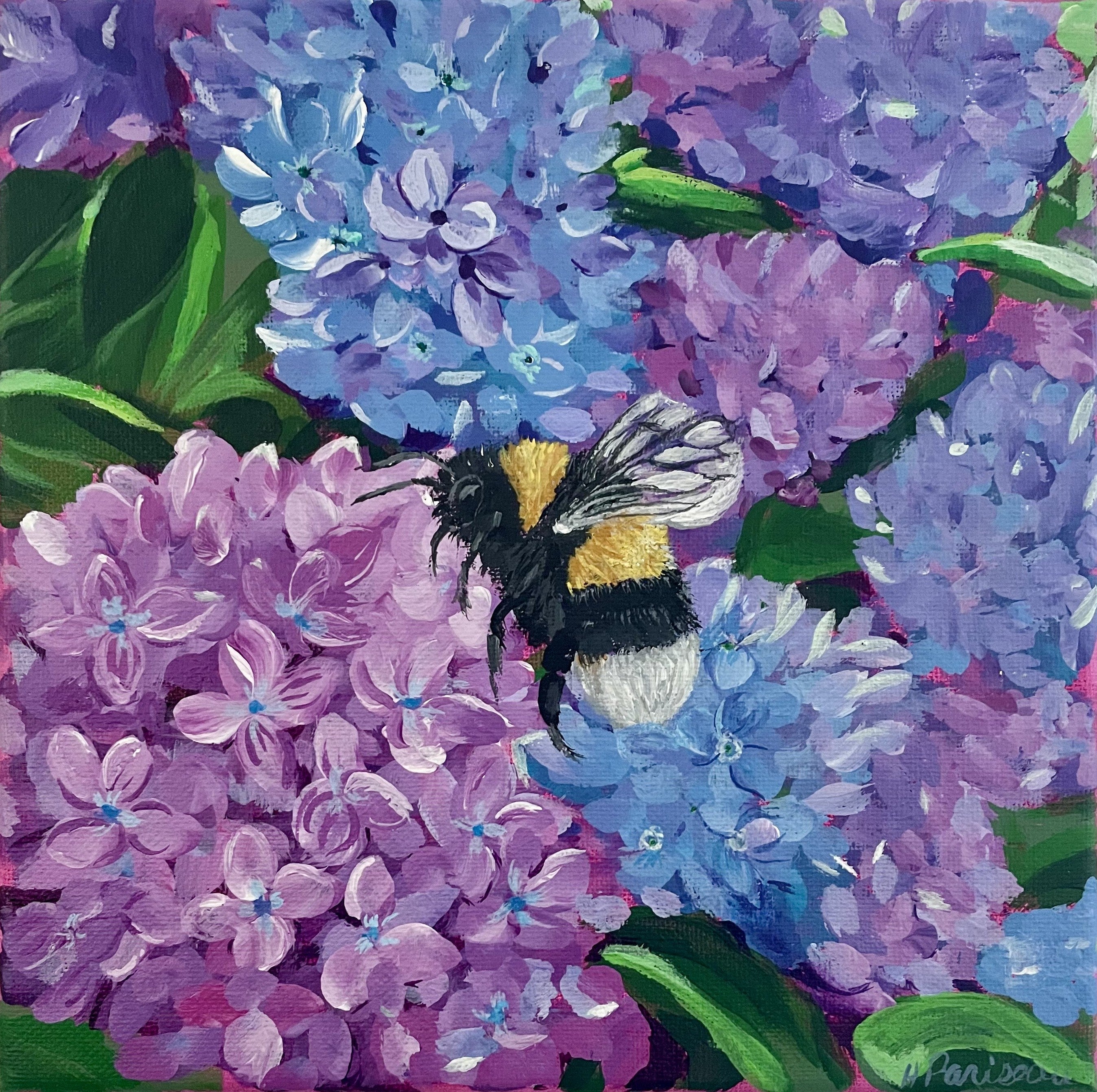 Bee & Hydrangeas – art by Heather Pariseau